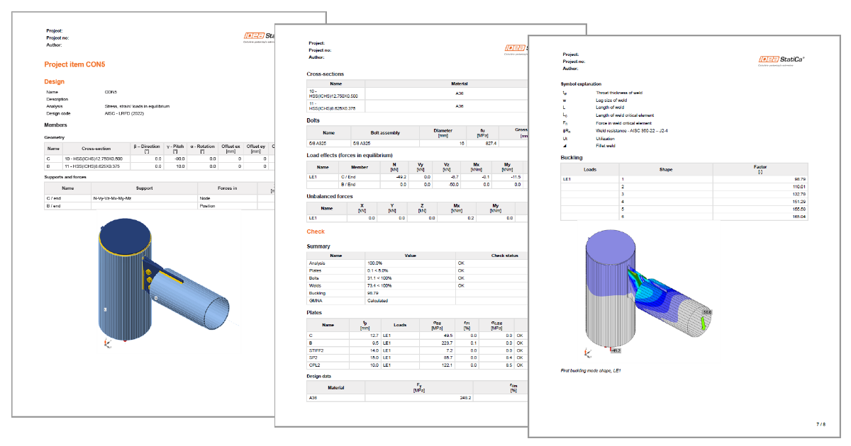 Detailed model and loads reporting | IDEA StatiCa